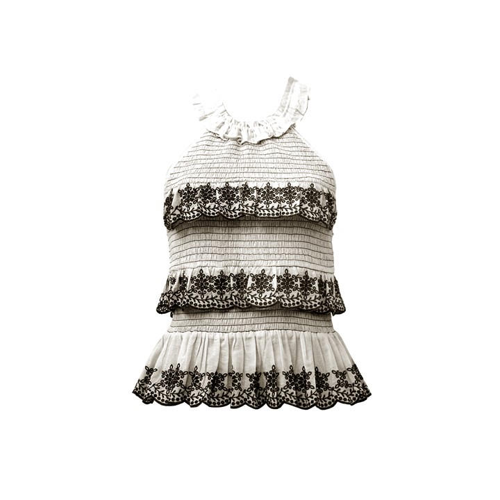 French Connection | Felicity Embroidered Top | Linen White | FRASERS