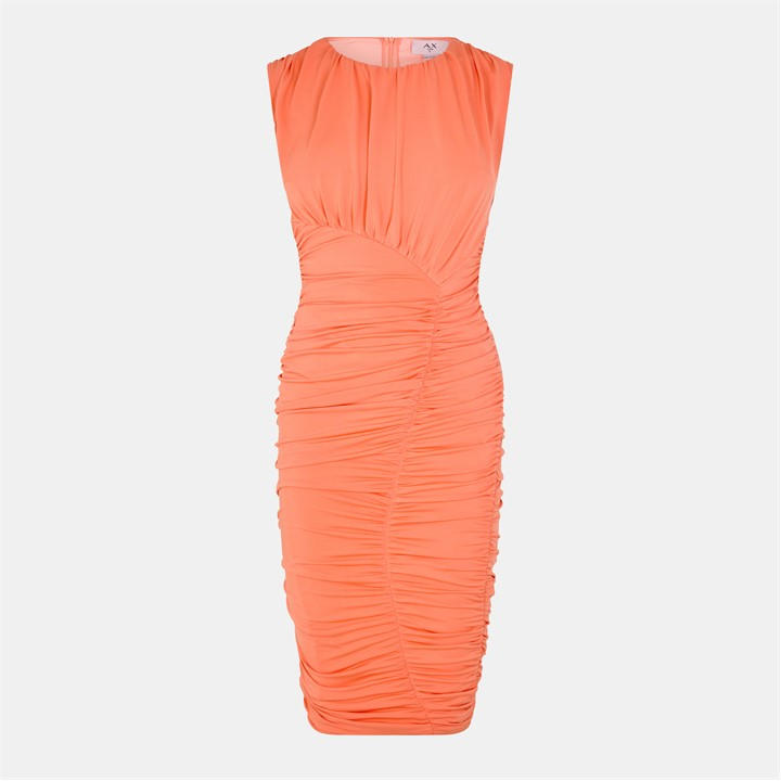 AX Paris | Peach Ruched Bodycon Midi Dress | Peach | FRASERS