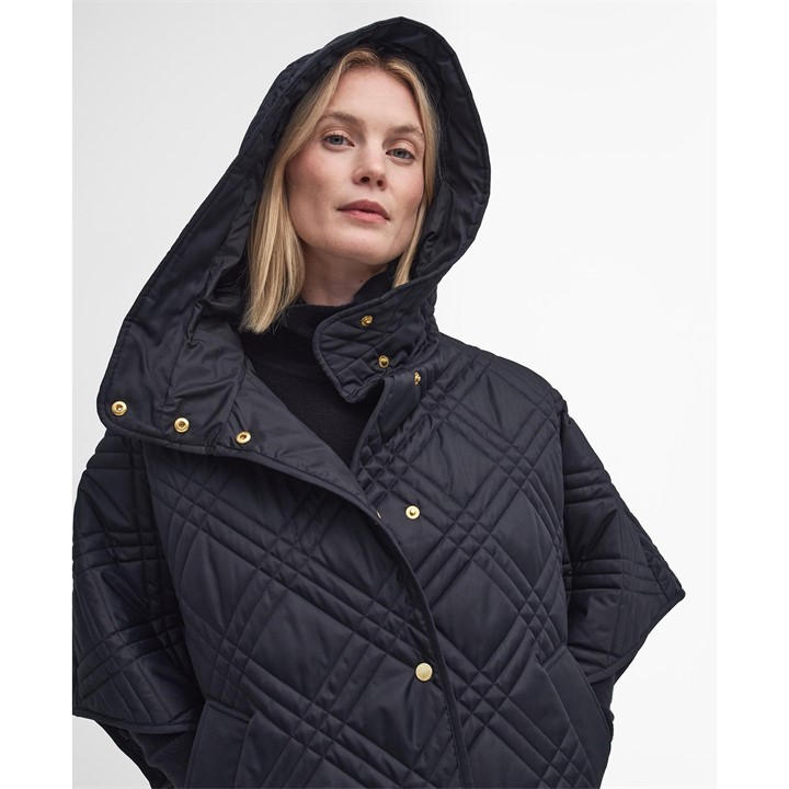 Barbour | Astor Quilted Cape | Black/Mcabernet | FRASERS