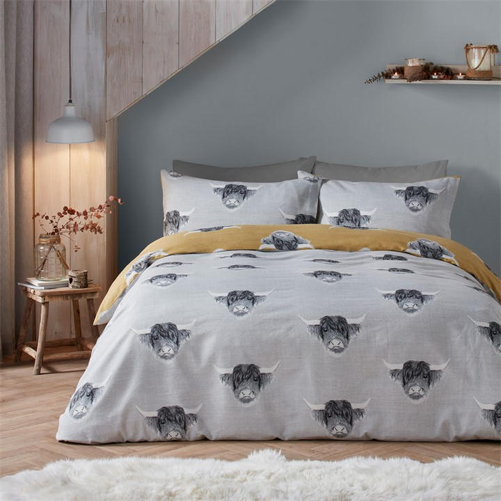 Fusion | Highland Cow Duvet Cover Set in Ochre | Ochre | FRASERS