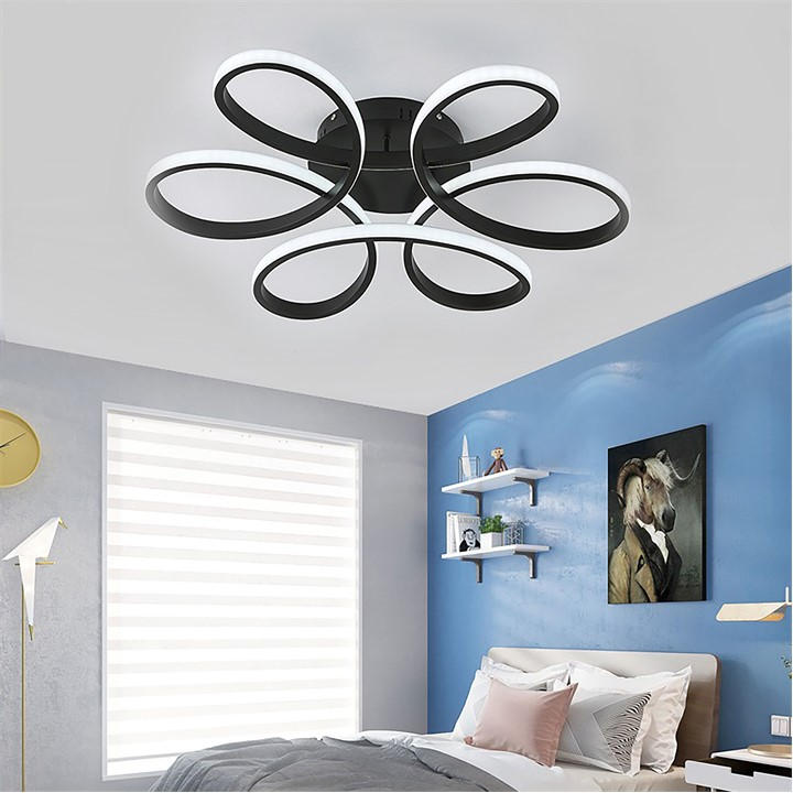Living and Home | Petal Semi-Flush LED Ceiling Light, 58cm | Black ...