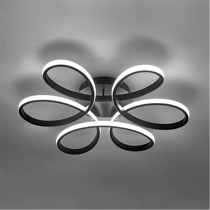 Living and Home | Petal Semi-Flush LED Ceiling Light, 58cm | Black ...