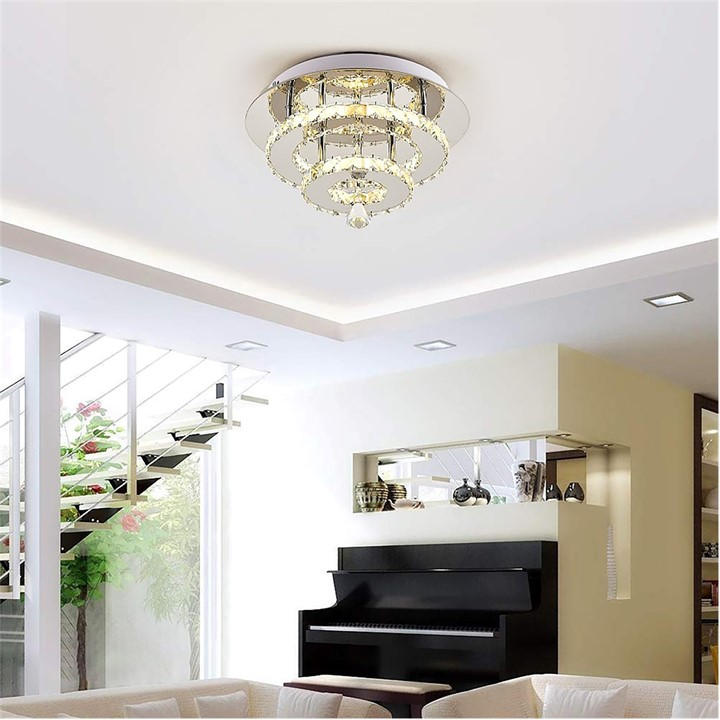 Cottonfy UK | 2-Tier Round Crystal Adjustable LED Ceiling Light | White ...