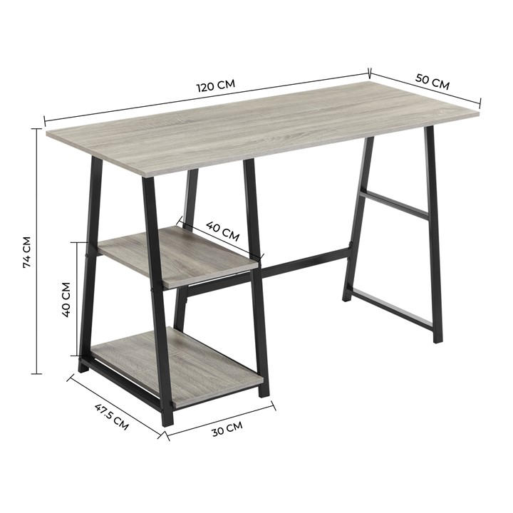 FurnitureR | 120cm Desk with Two Sheves | Dark Grey | FRASERS