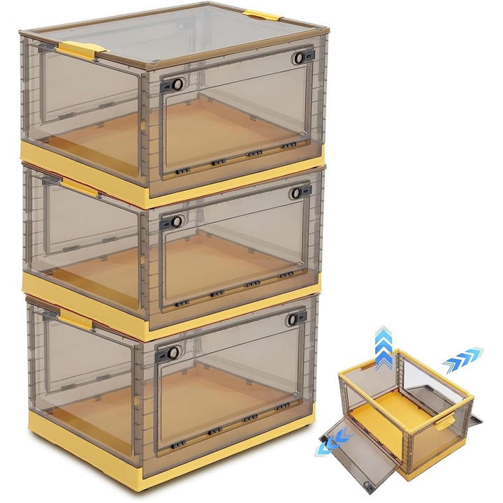 LIFE IDEAS | Set of 3 Visual Folding Storage Boxes with Wheels | Grey ...