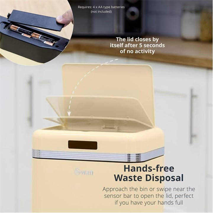 Swan | Swan Retro 45L Square Sensor Bin | Cream | FRASERS