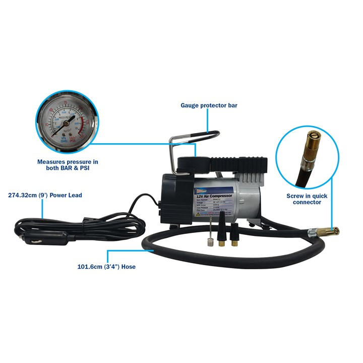 Streetwize | 150PSI 12V Tornado Metal Air Compressor | Black/Silver ...